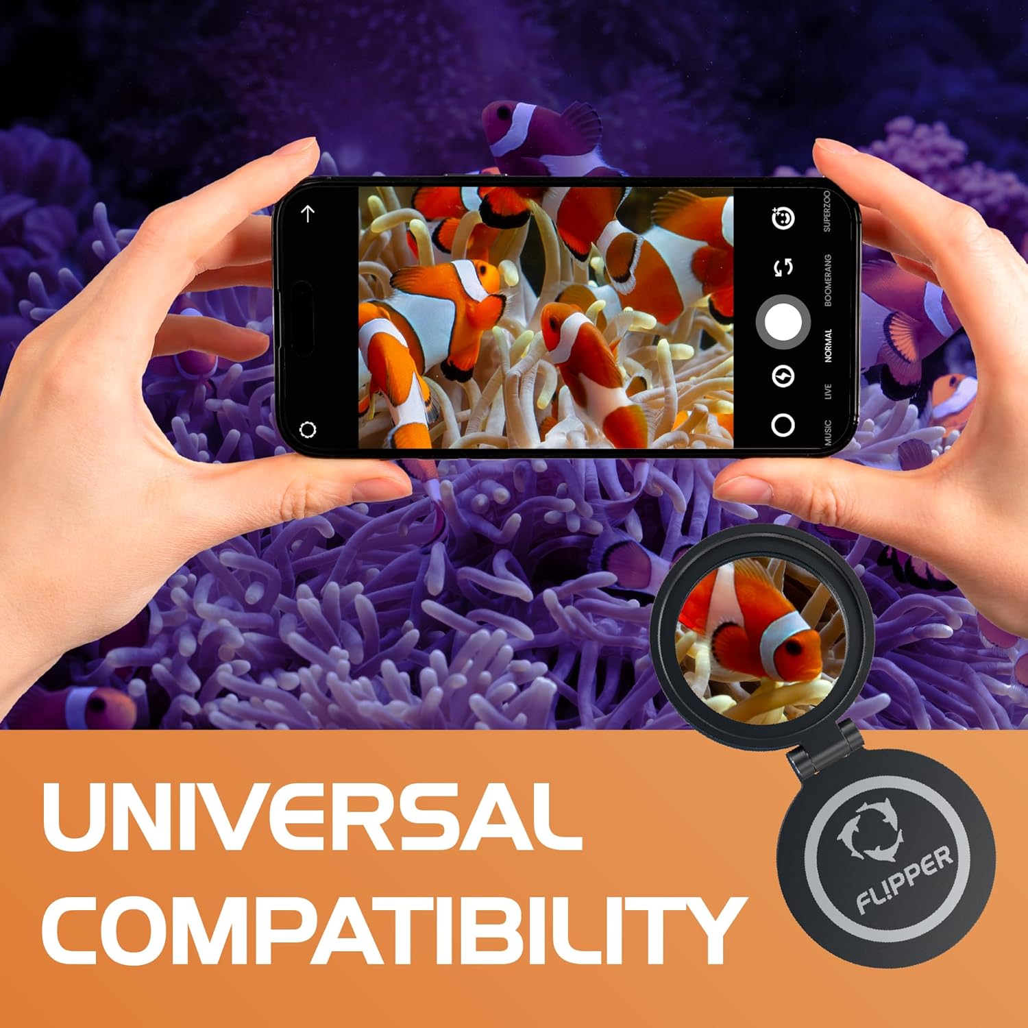 Flipper Flip-Kick Phone Filter Aquarium Reef Lens with Orange and Yell ...
