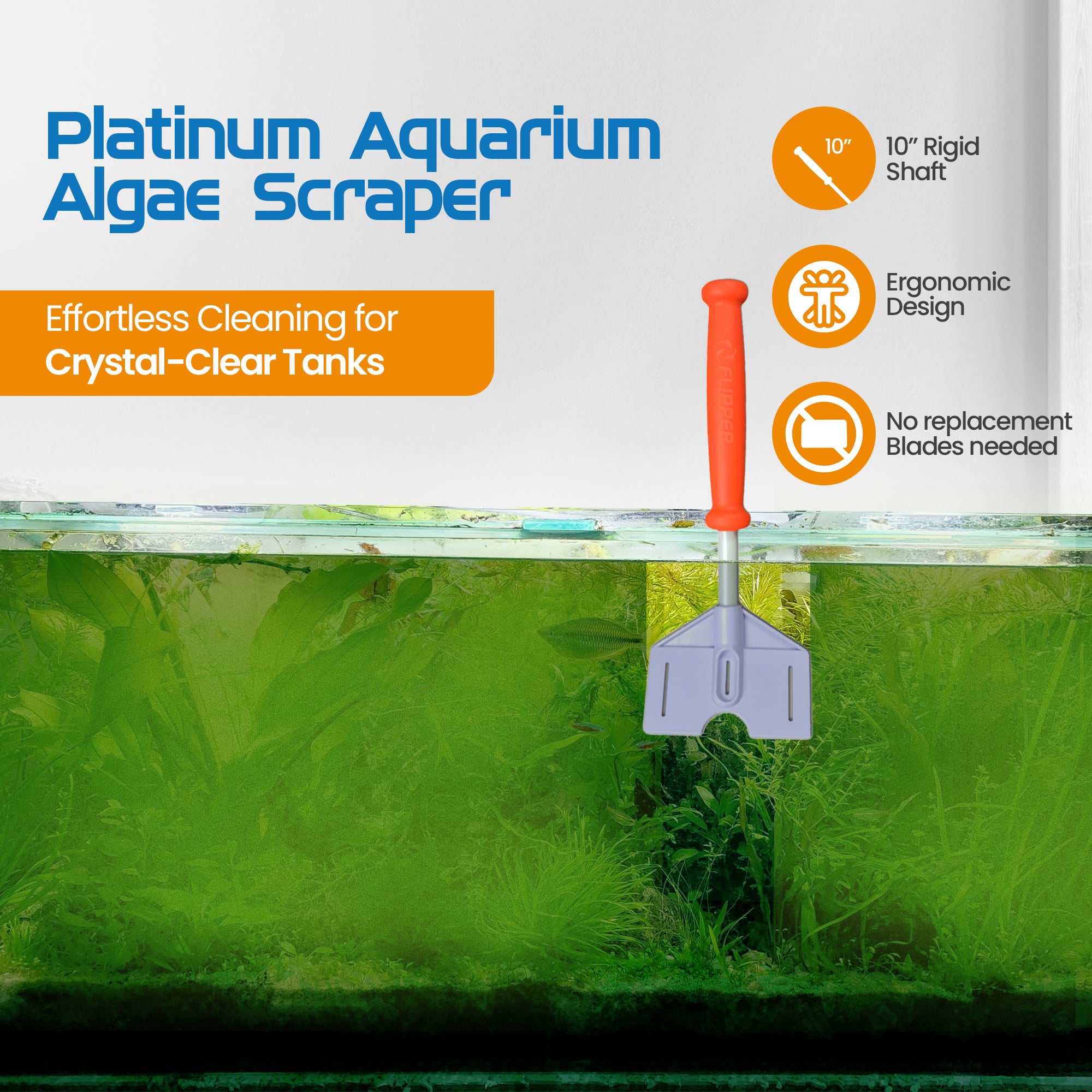 Flipper Platinum Aquarium Hand Scraper for Glass and Acrylic Tanks - 10 ...